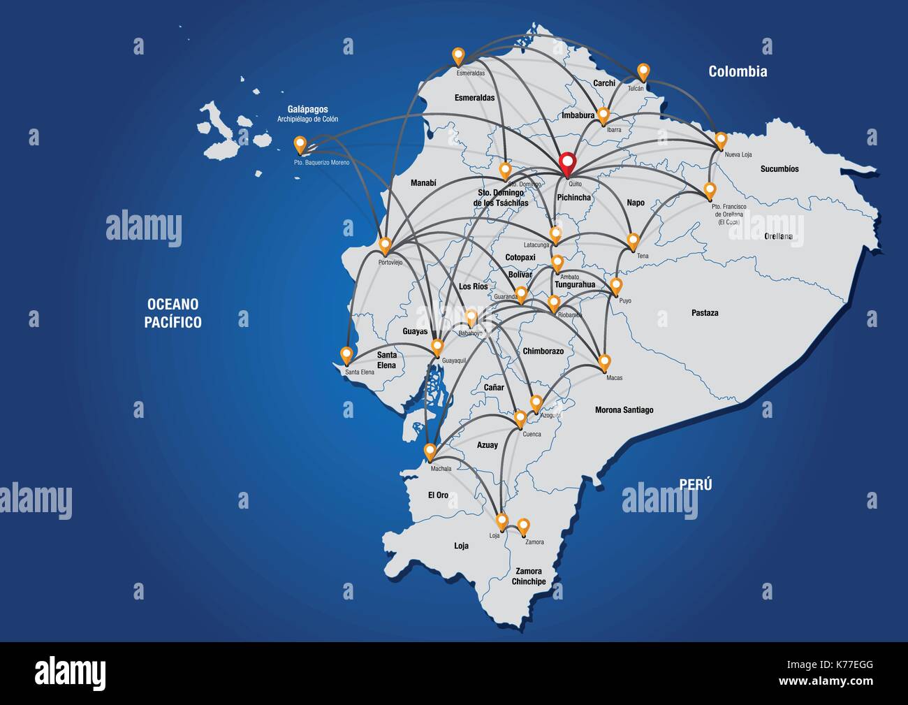 Political map of the Republic of Ecuador with gray lines ...