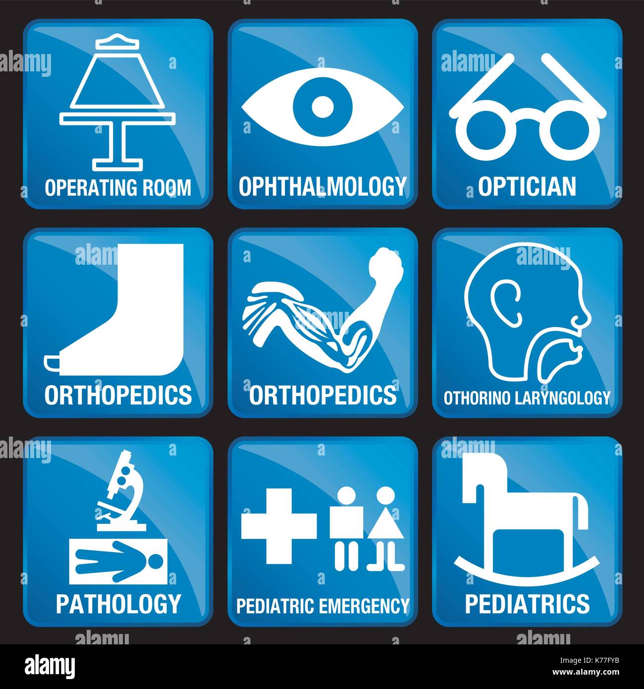 Set of Medical Icons in blue square background - OPERATING ROOM ...