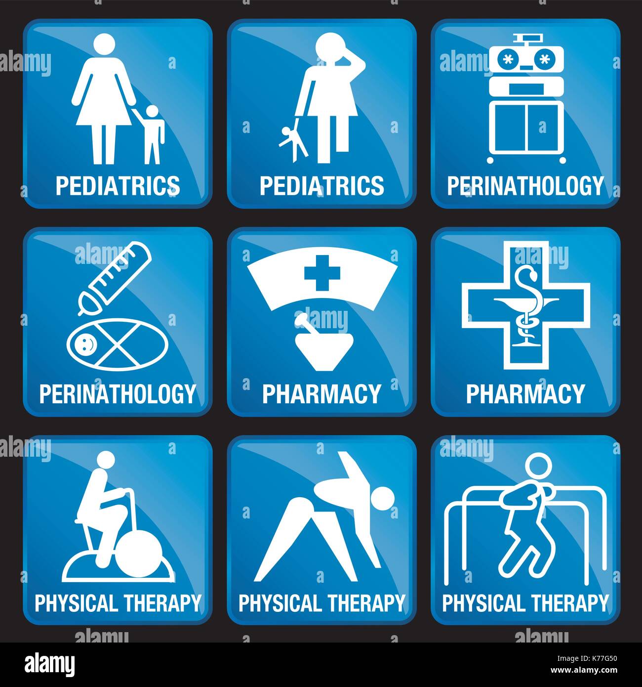 Set of Medical Icons in blue square background - PEDIATRICS ...
