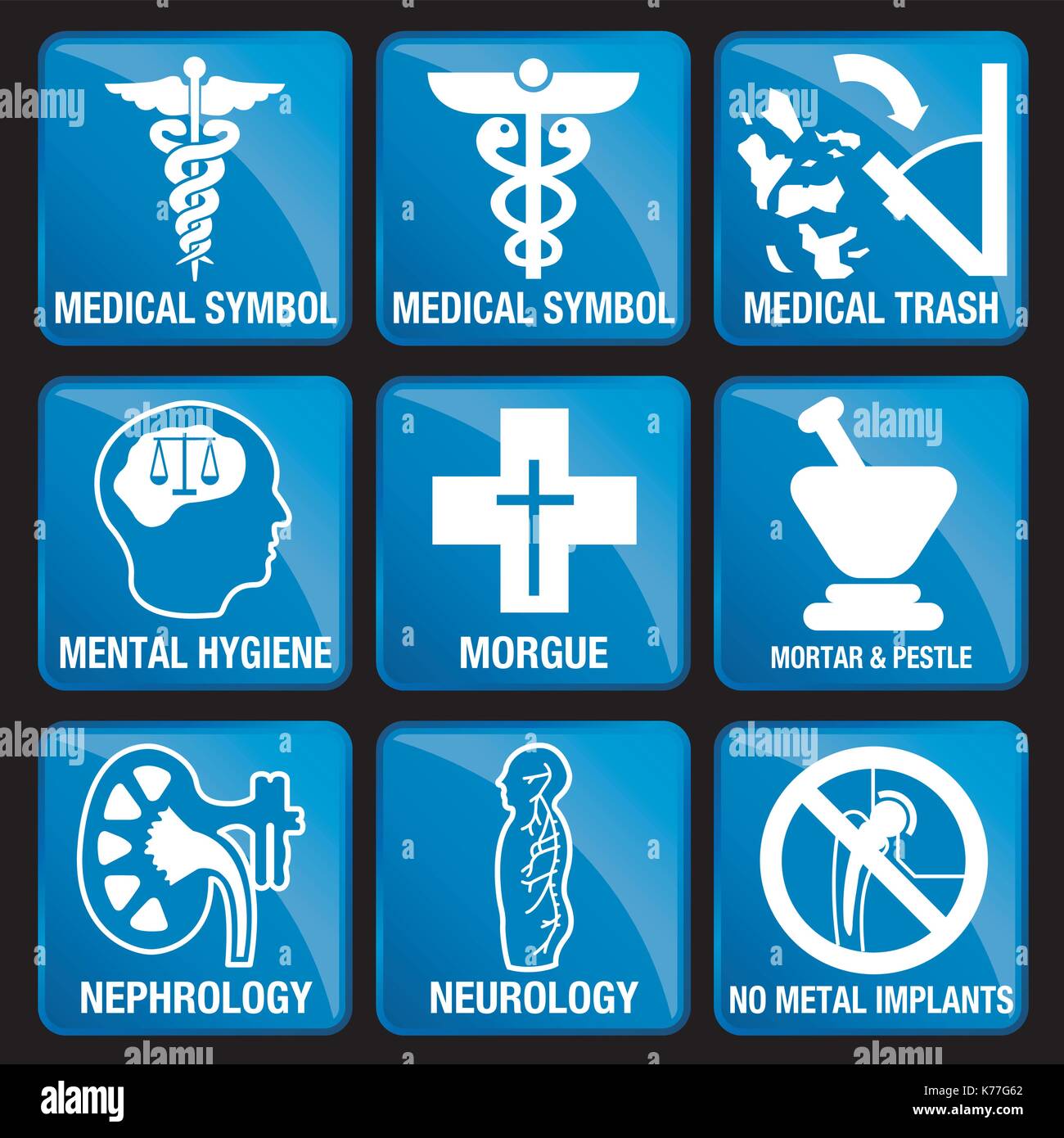 Set of Medical Icons in blue square background - MEDICAL SYMBOL ...