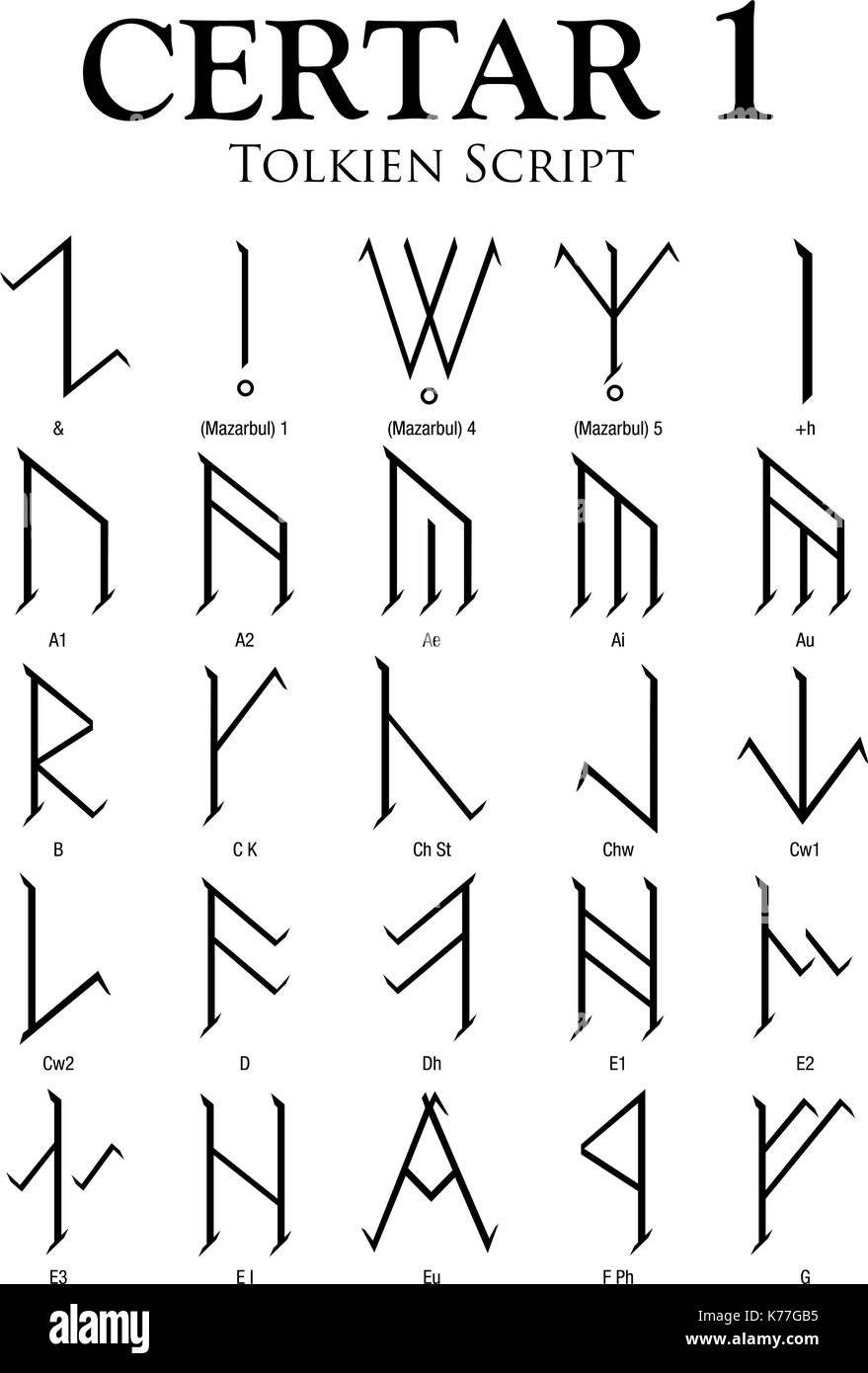CERTAR Alphabet - Tolkien Script on white background - Vector Image ...