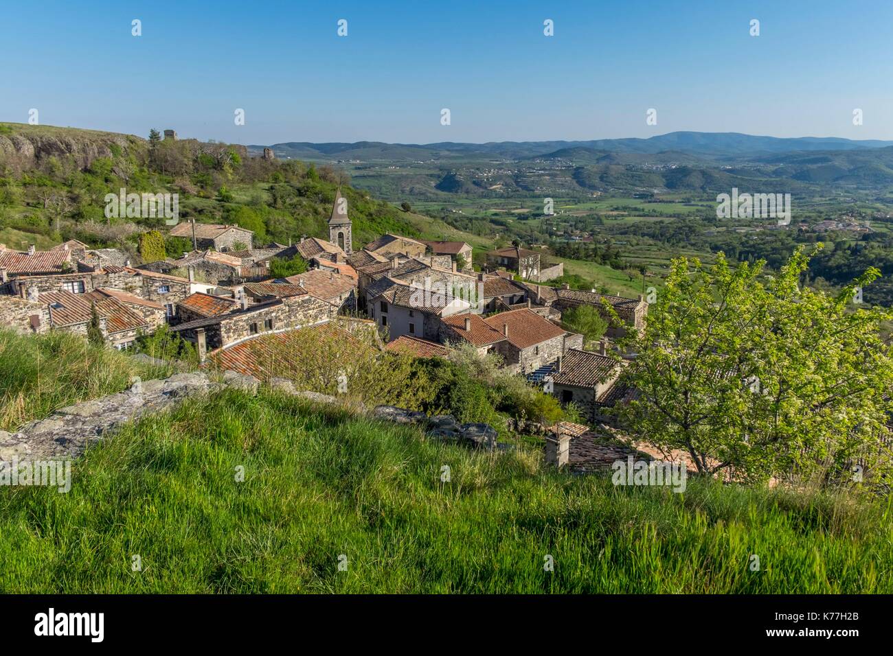 France, Ardeche, village of Mirabel, Plateau du Coiron, volcanic ...