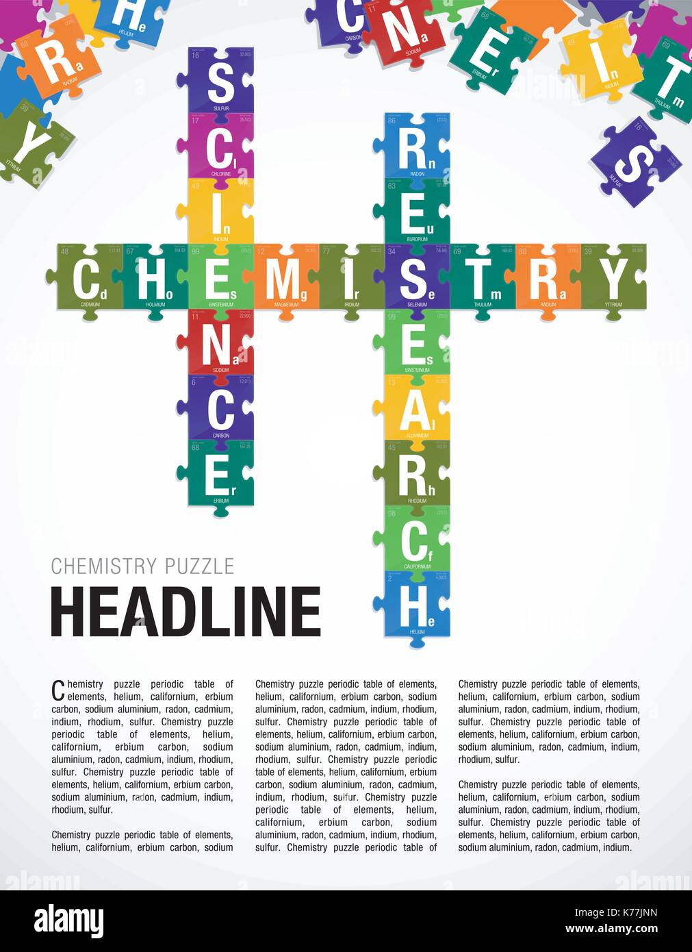 Words CHEMISTRY, SCIENCE, RESEARCH formed by symbols of the Periodic ...