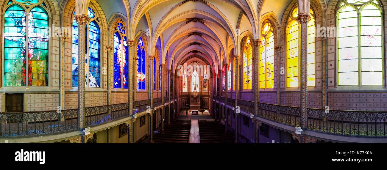 France, Marne, Reims, stained glass windows, chapel saint joseph Stock ...