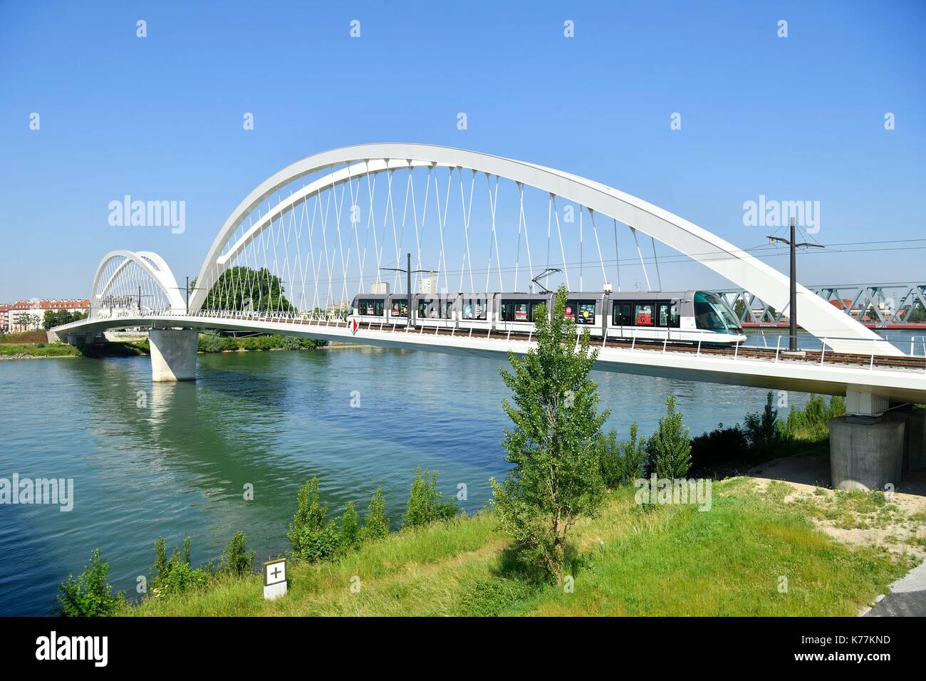 France, Bas Rhin, Strasbourg, Beatus Rhenanus bridge on the Rhine river ...