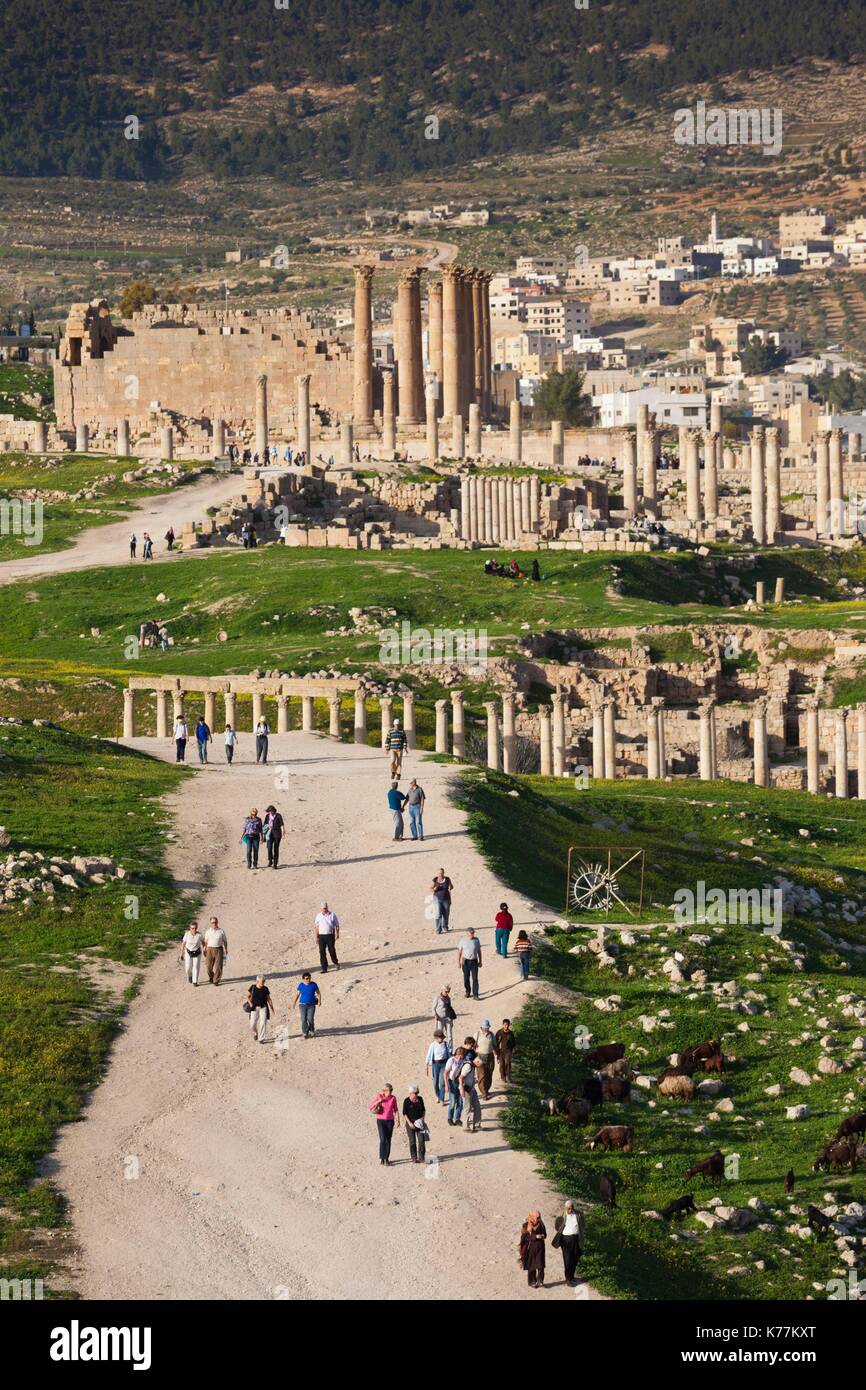 Jordan, Jerash, Roman-era city ruins, overview, late afternoon Stock ...