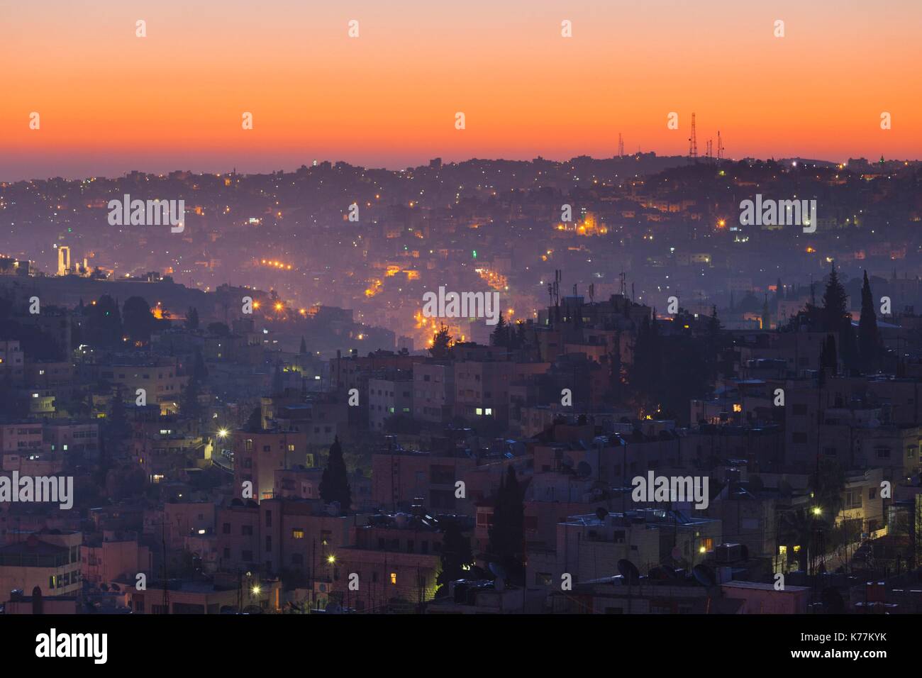 Jordan, Amman, elevated view from Jebel Amman to the Citadel, dawn ...