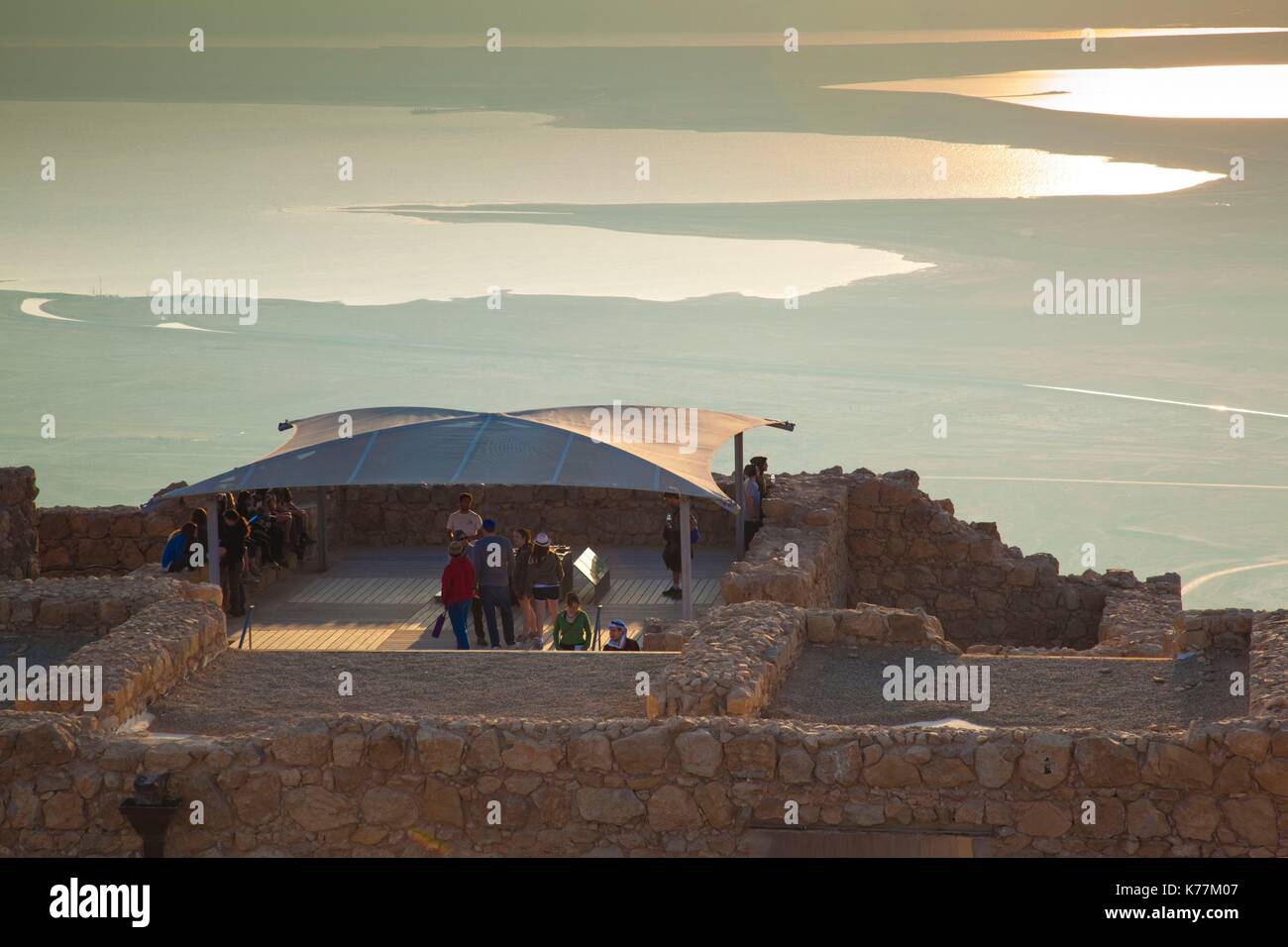 Israel, Dead Sea, Masada, dawn view of the Masada Plateau Stock Photo ...