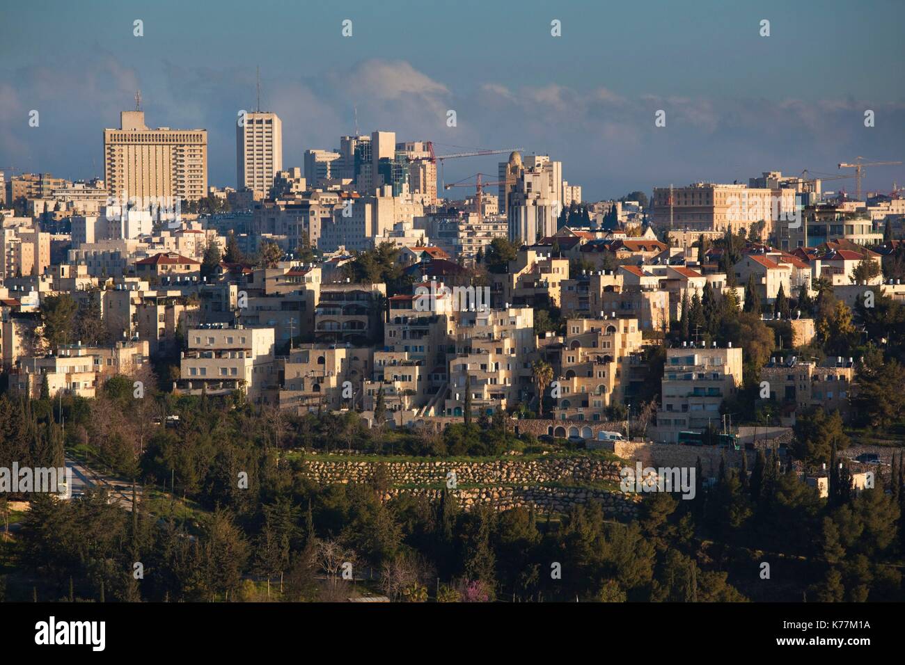 Israel, Jerusalem, elevated city view from Haas Promenade, morning ...