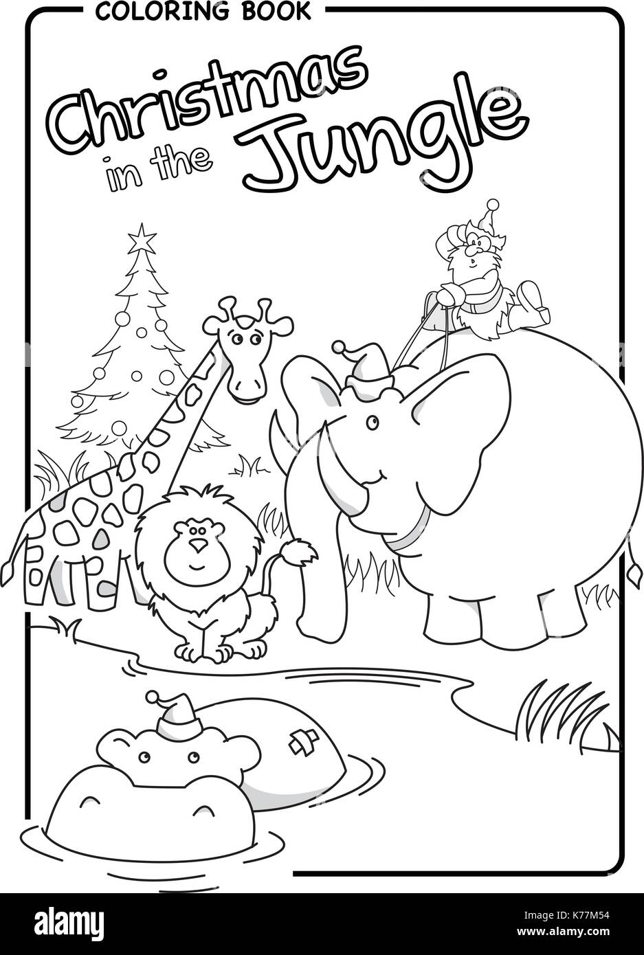 Christmas in the jungle - Santa riding an elephant - Coloring draw ...