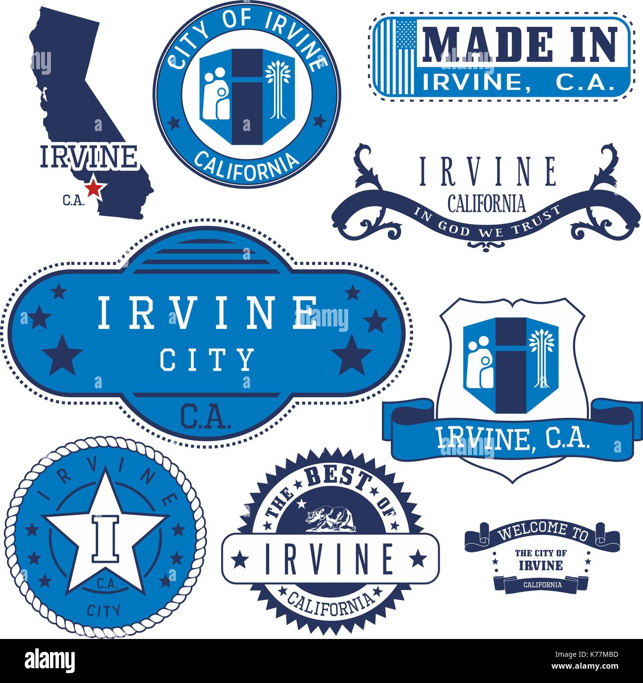 Set of generic stamps and signs of Irvine city, California Stock Vector ...