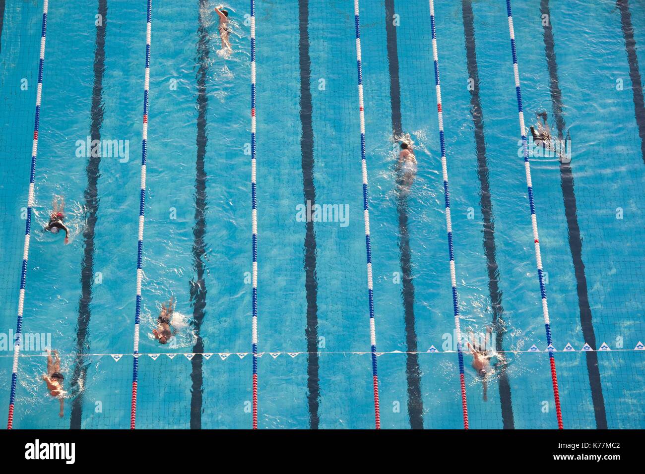 Israel, Tel Aviv, elevated view of Tel Aviv Marina Salt Water Pool ...