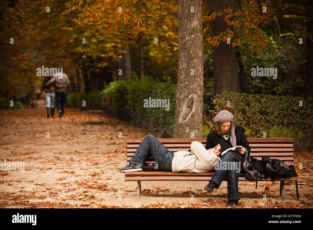 Spain, Madrid, Parque del Buen Retiro park, fall foliage Stock Photo ...