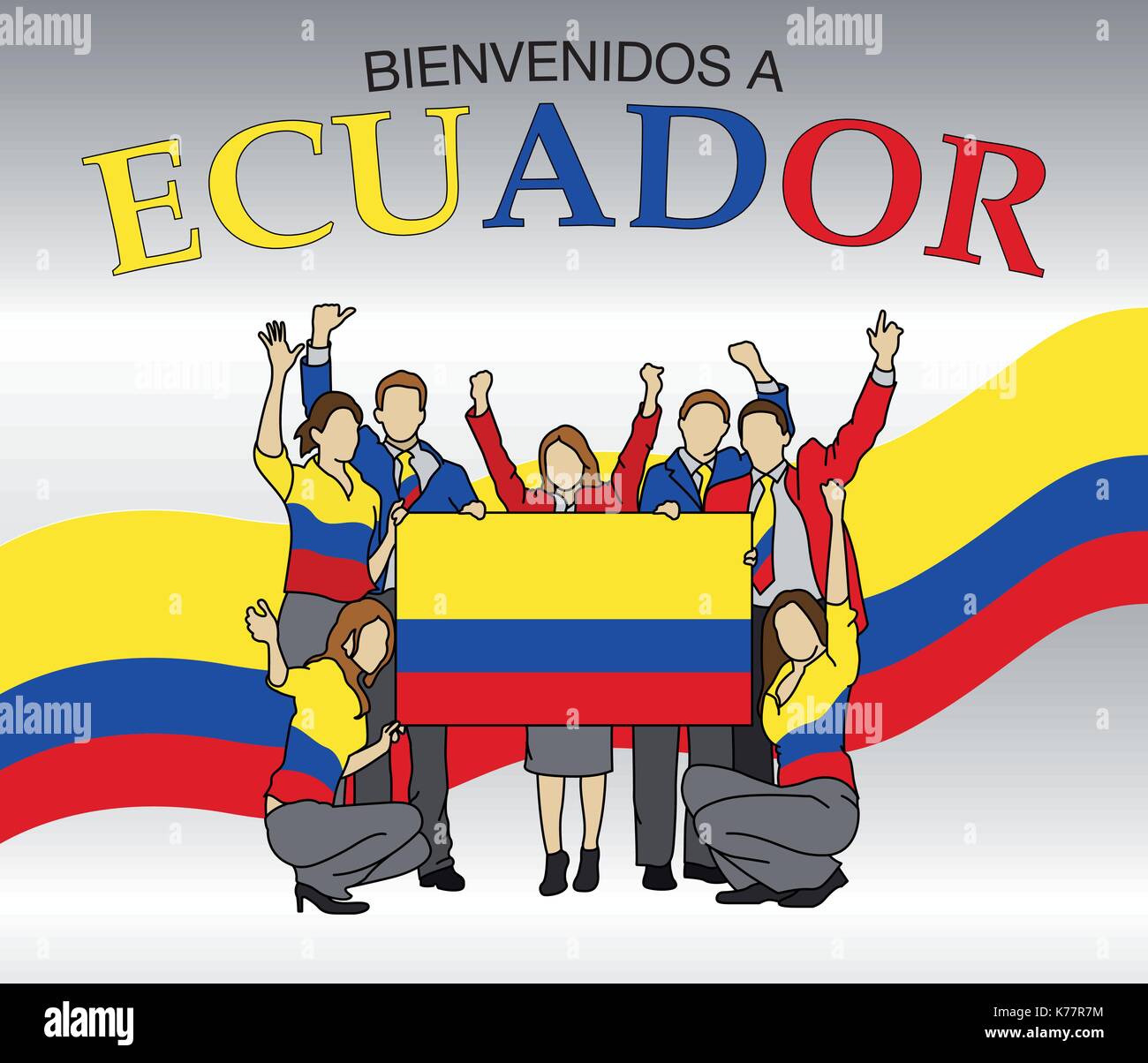 Welcome to Ecuador in Spanish language- Group of people dressed in the ...