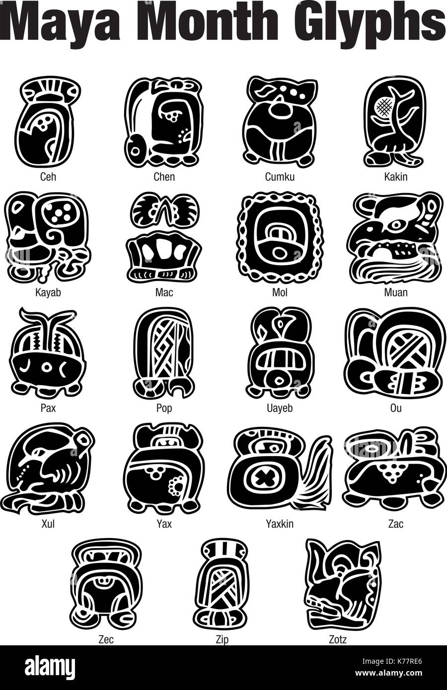 Maya Month Glyphs in black color on white background Stock Vector Image ...
