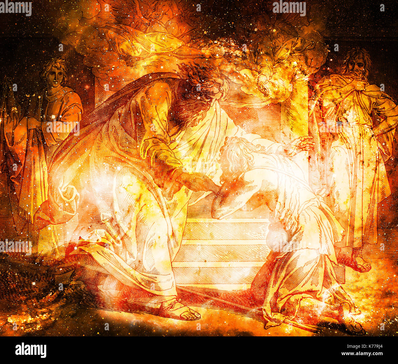 Return of the prodigal son, graphic collage from engraving of Nazareene ...