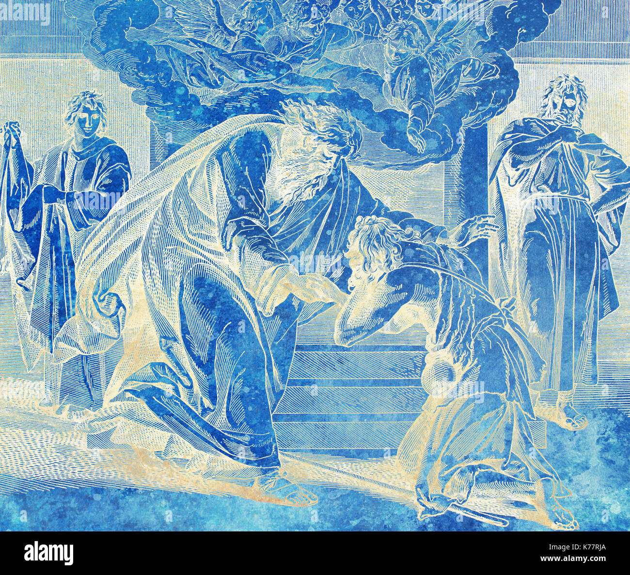 Return of the prodigal son, graphic collage from engraving of Nazareene ...