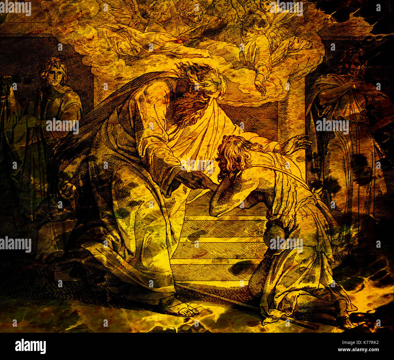 Return of the prodigal son, graphic collage from engraving of Nazareene ...