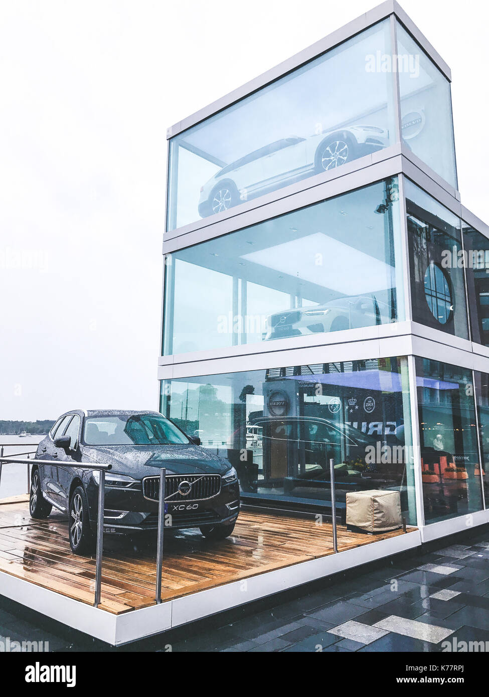 Cars Volvo in glass boxes on the street, Oslo, Norway Stock Photo - Alamy