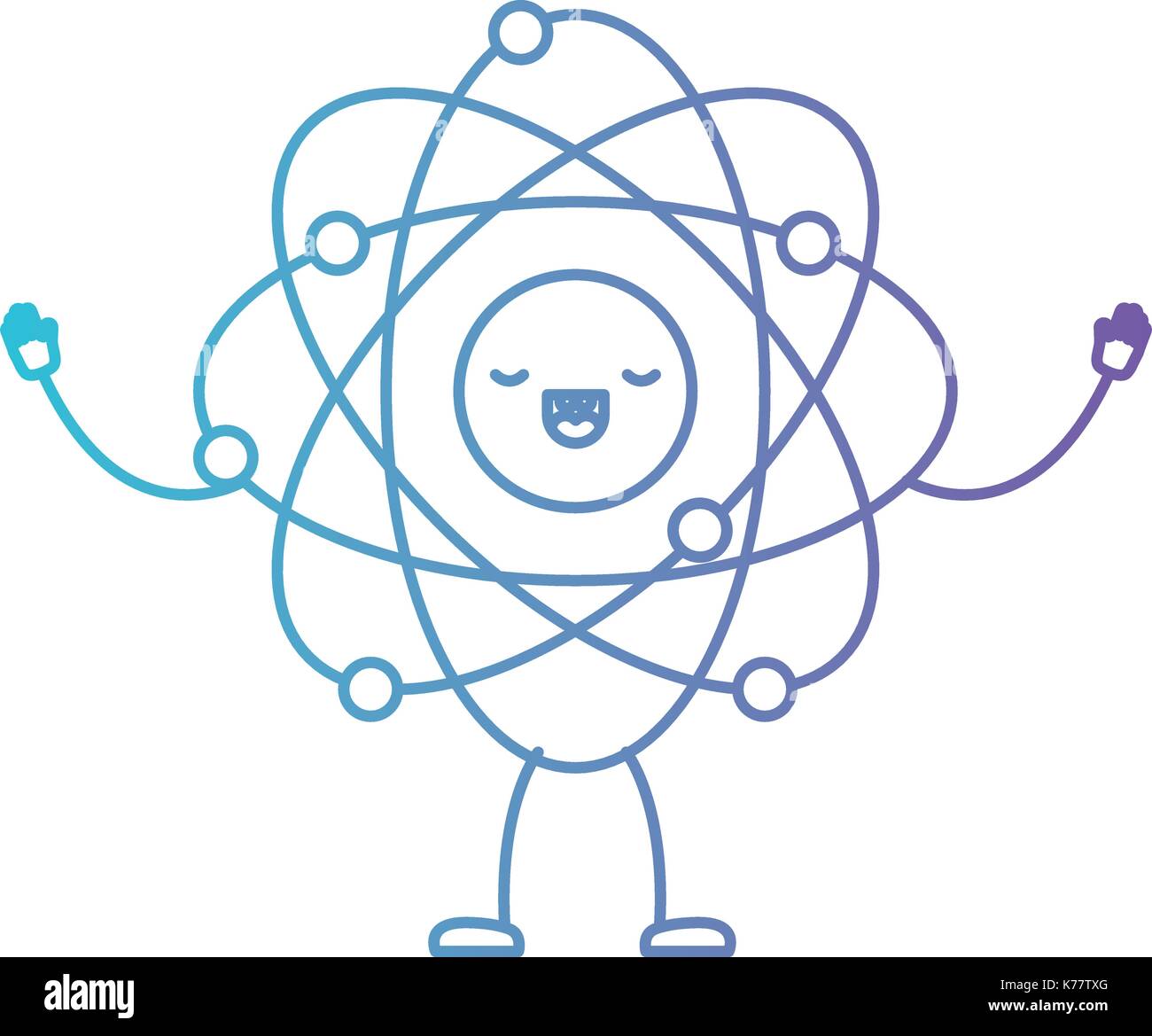 atom kawaii caricature with open arms standing in color gradient ...
