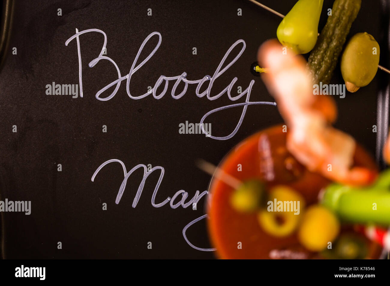 Bloody mary white sign on a black board Stock Photo - Alamy
