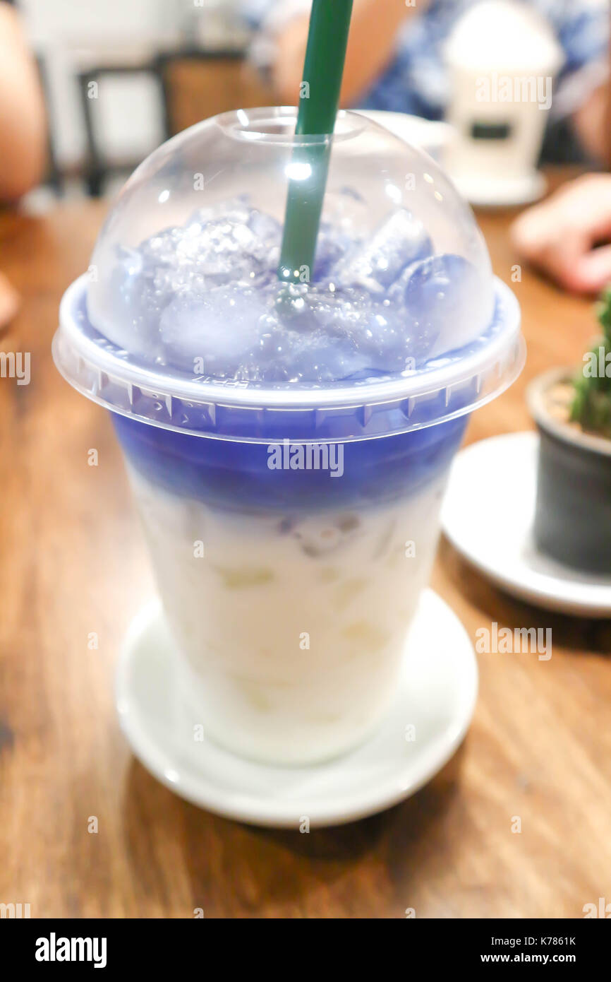 butterfly pea milk or milk with butterfly pea juice topping Stock Photo ...