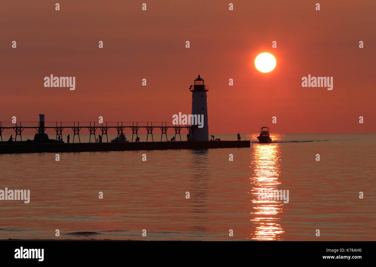 North Pier Lighthouse in Manistee Michigan. Off lake Michigan Stock ...