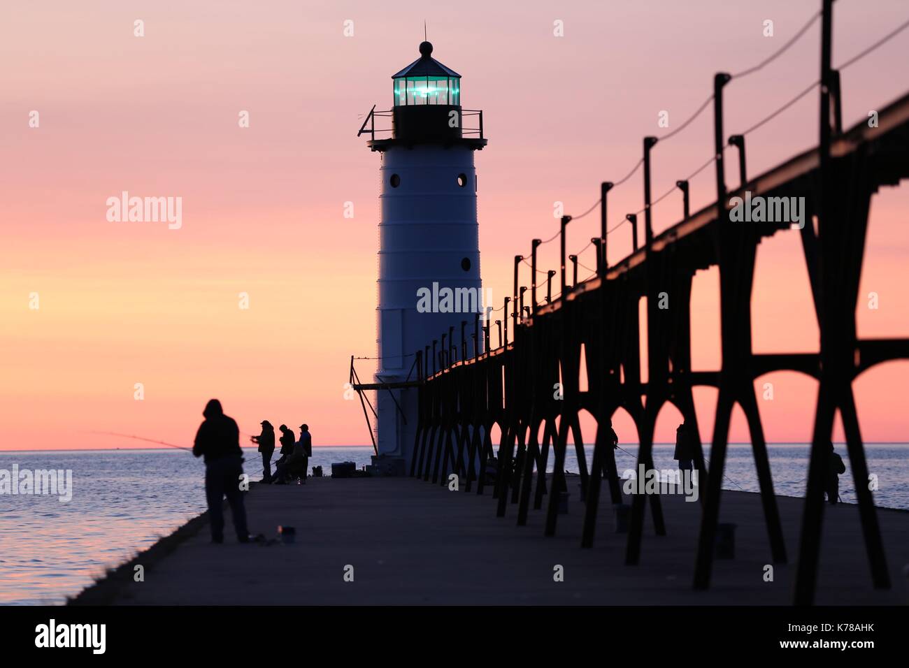 North Pier Lighthouse in Manistee Michigan. Off lake Michigan Stock ...