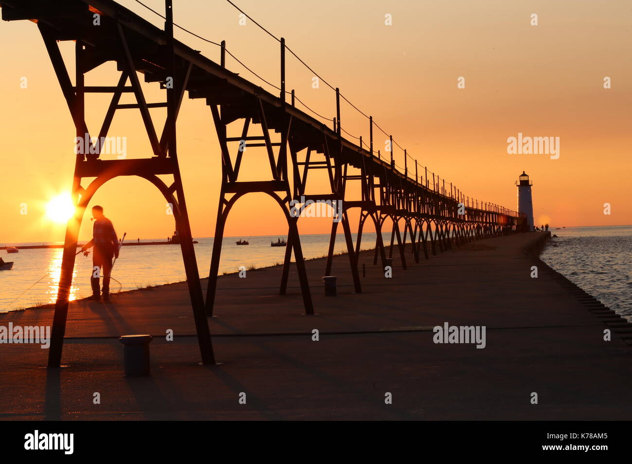 North Pier Lighthouse in Manistee Michigan. Off lake Michigan Stock ...