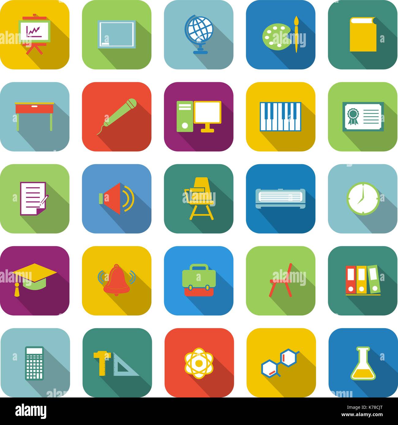 Classroom color icons with long shadow, stock vector Stock Vector Image ...