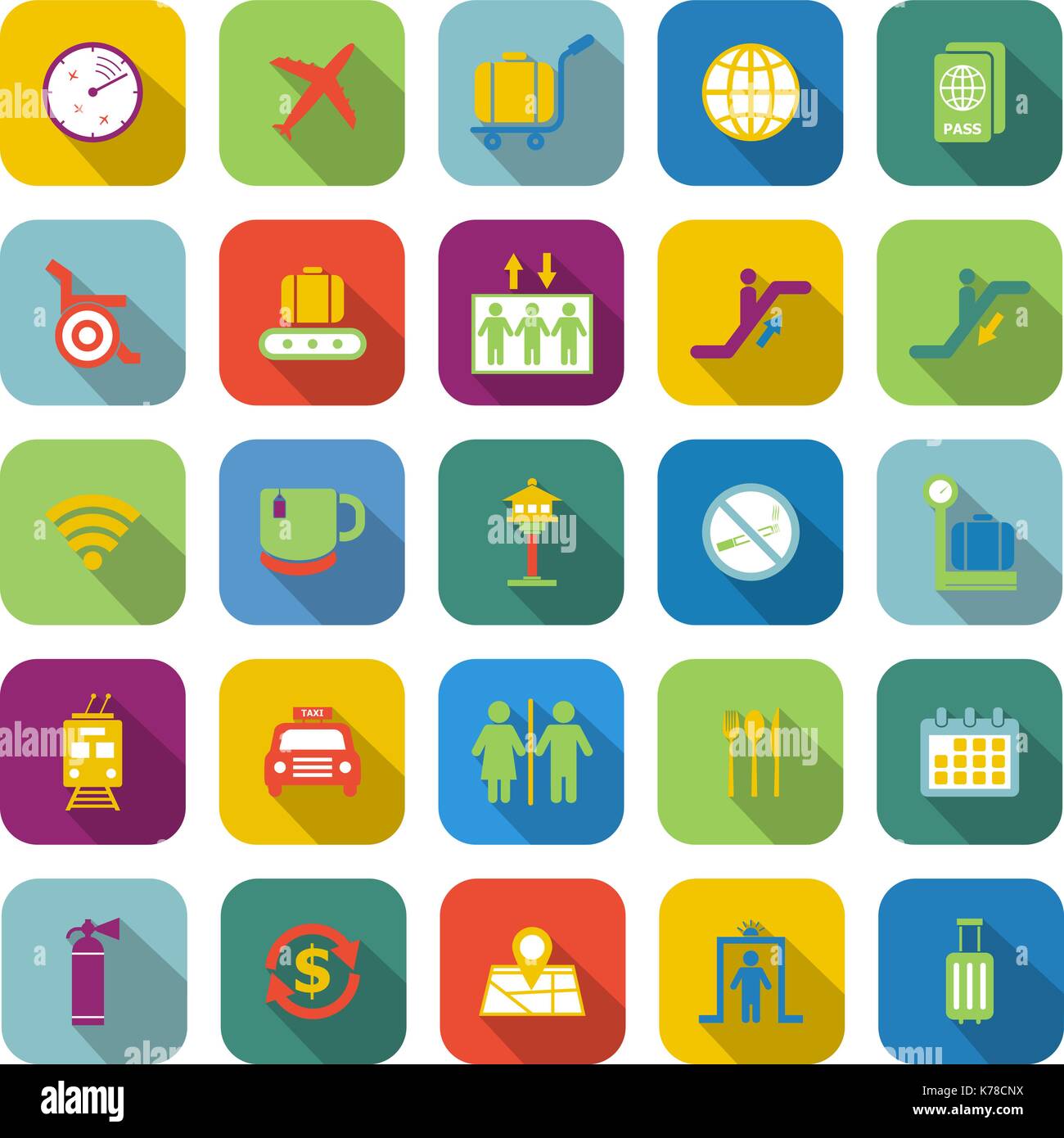 Airport color icons with long shadow, stock vector Stock Vector Image ...