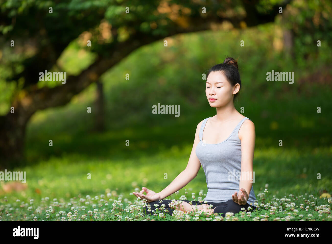 Yoga lady practicing in park outdoor, Meditation, Exercise Stock Photo ...