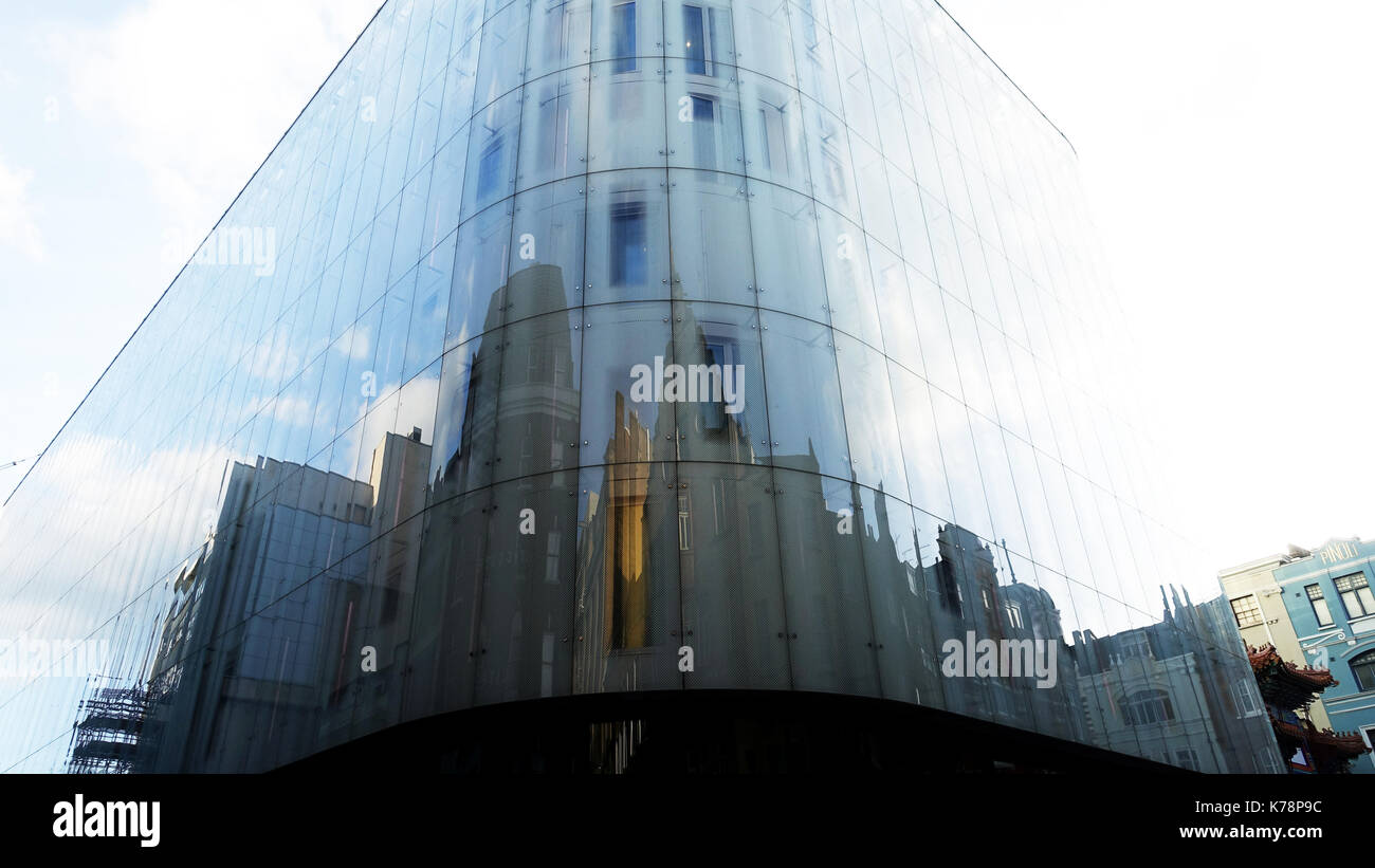 Reflected London buildings in glass-clad office building Stock Photo ...