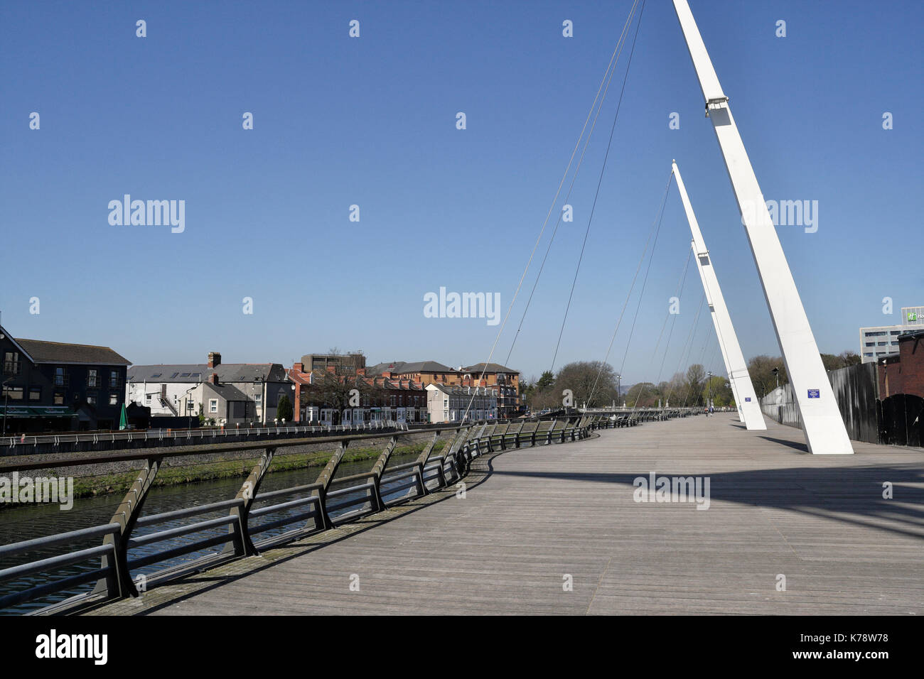 Millennium walkway along side the Principality stadium in Cardiff Wales ...