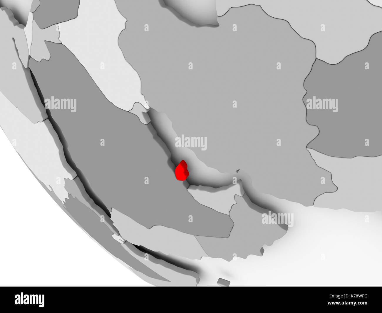 Qatar in red on simple grey political globe with visible country ...