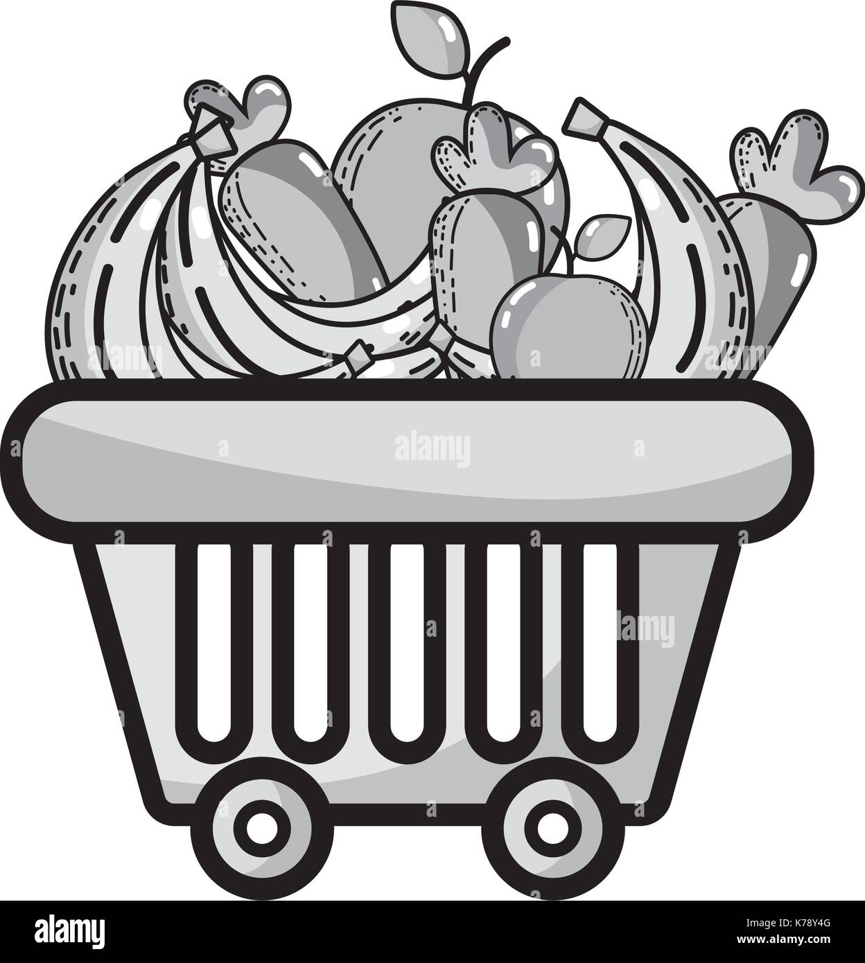 grayscale shopping basket with delicious fruits and vegetables Stock ...