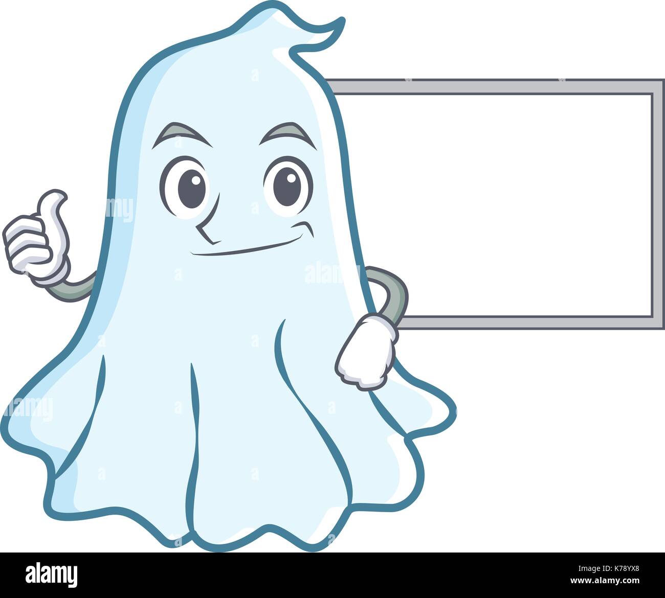 Thumbs up with board cute ghost character cartoon Stock Vector Image ...