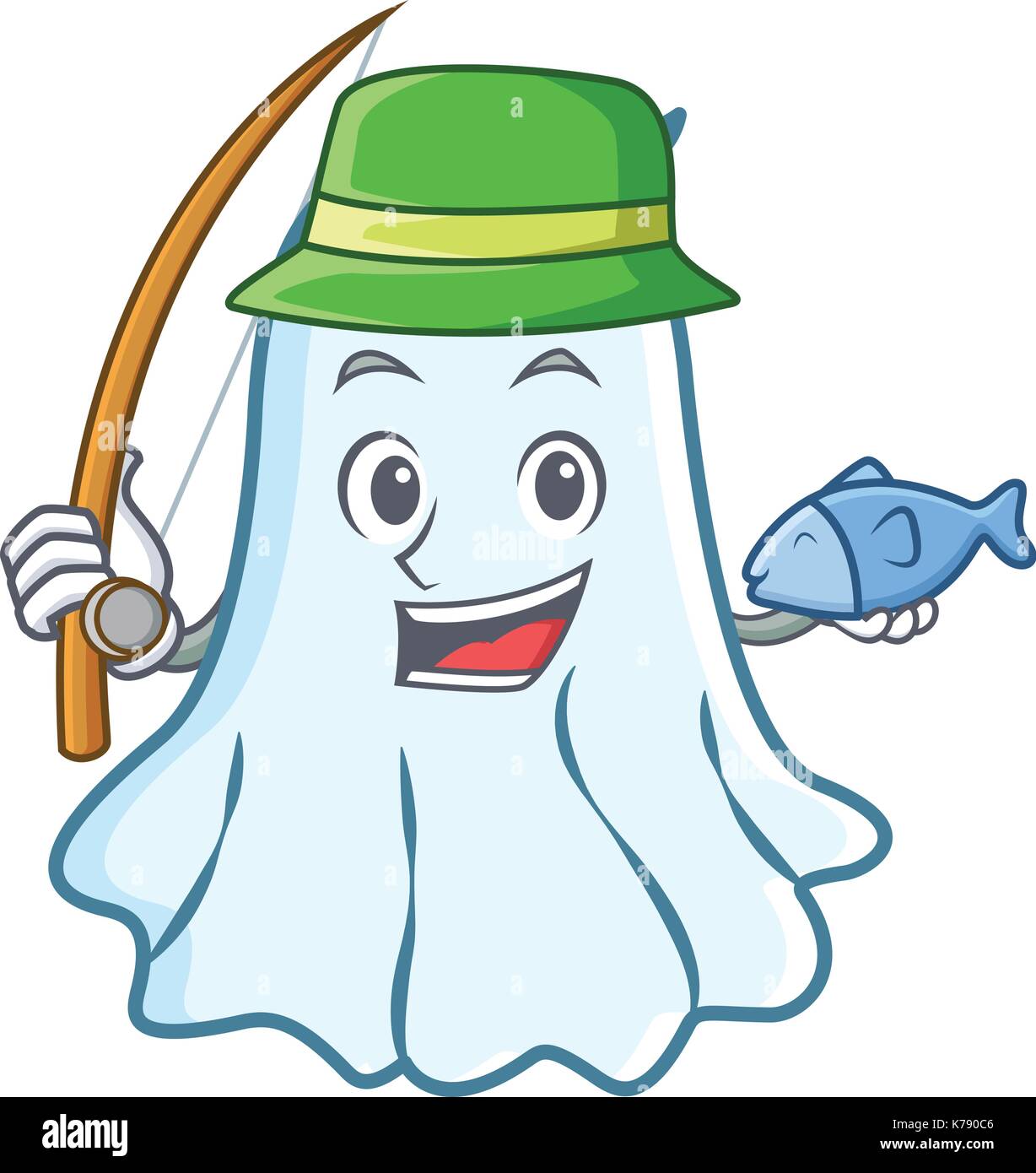 Fishing cute ghost character cartoon Stock Vector Image & Art - Alamy