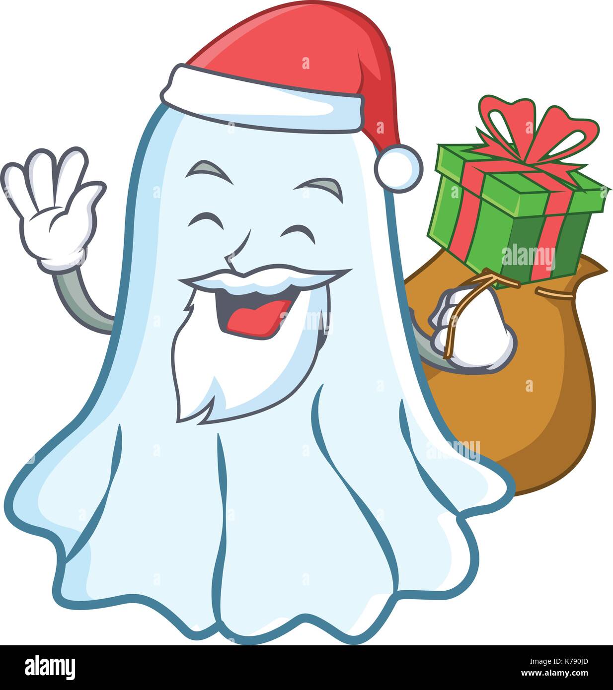 Santa with gift cute ghost character cartoon Stock Vector Image & Art ...