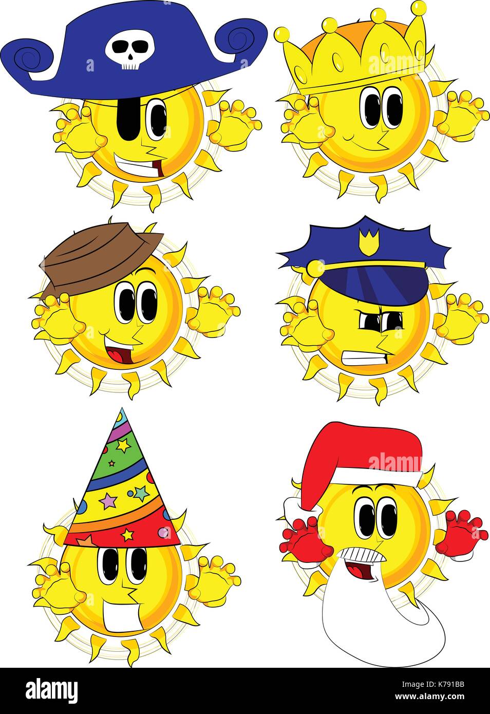 Cartoon sun is trying to scare you. Collection with costume ...