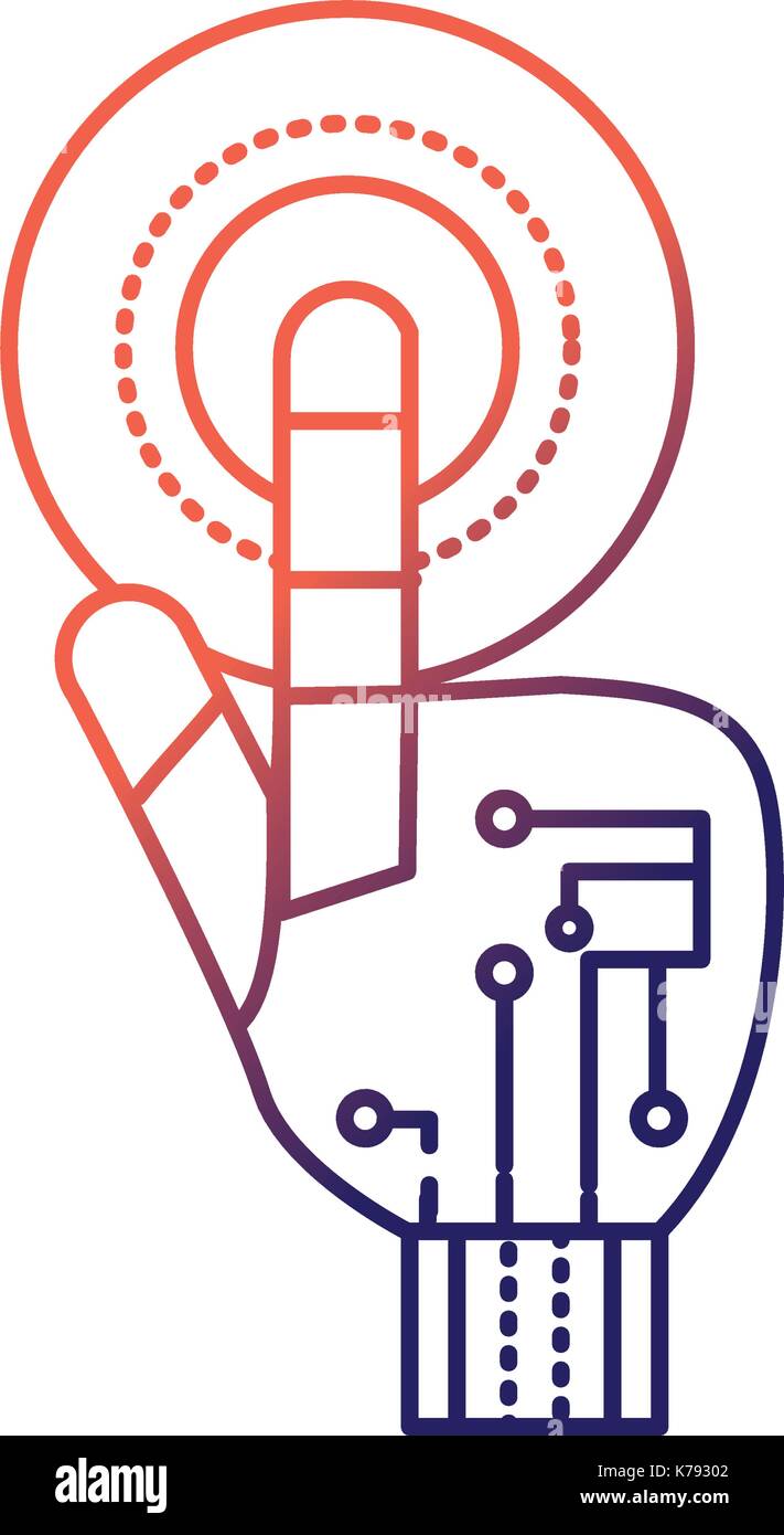 line hand with finger touch and circuits digital connection Stock ...
