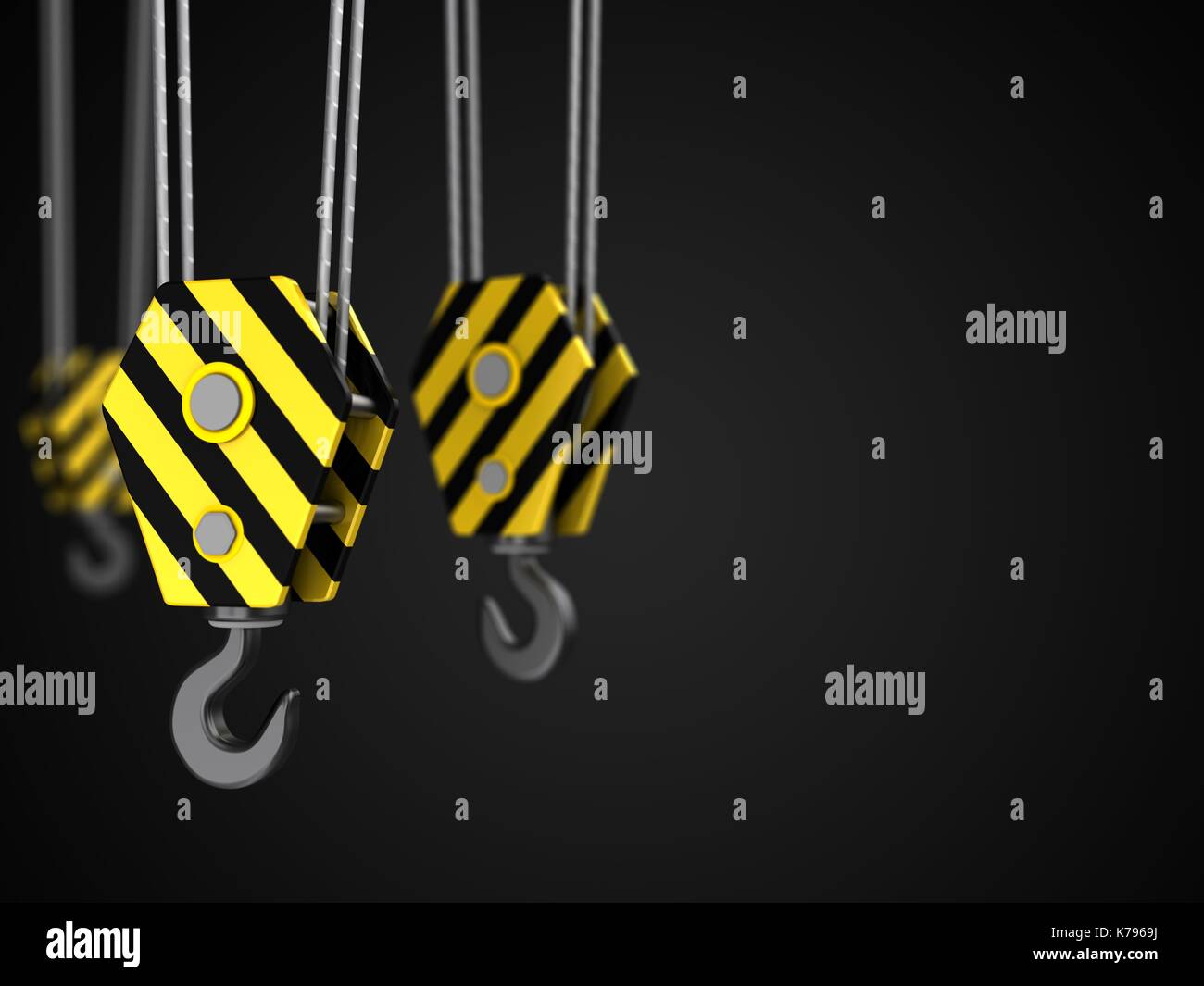 3d illustration of hooks over black background Stock Photo - Alamy