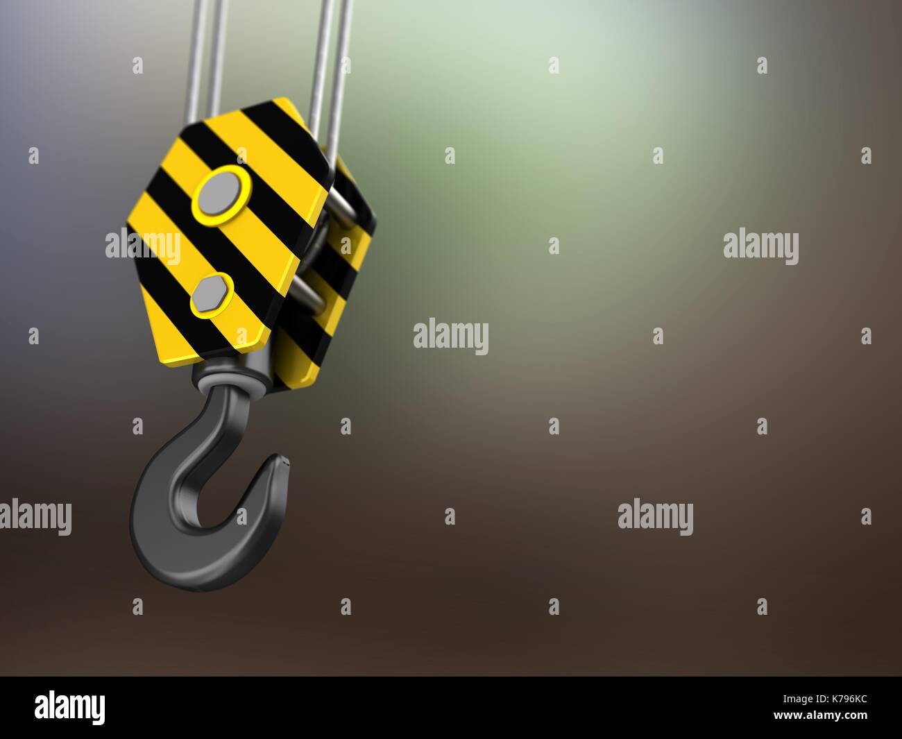 3d illustration of yellow crane hook over brown and green background ...