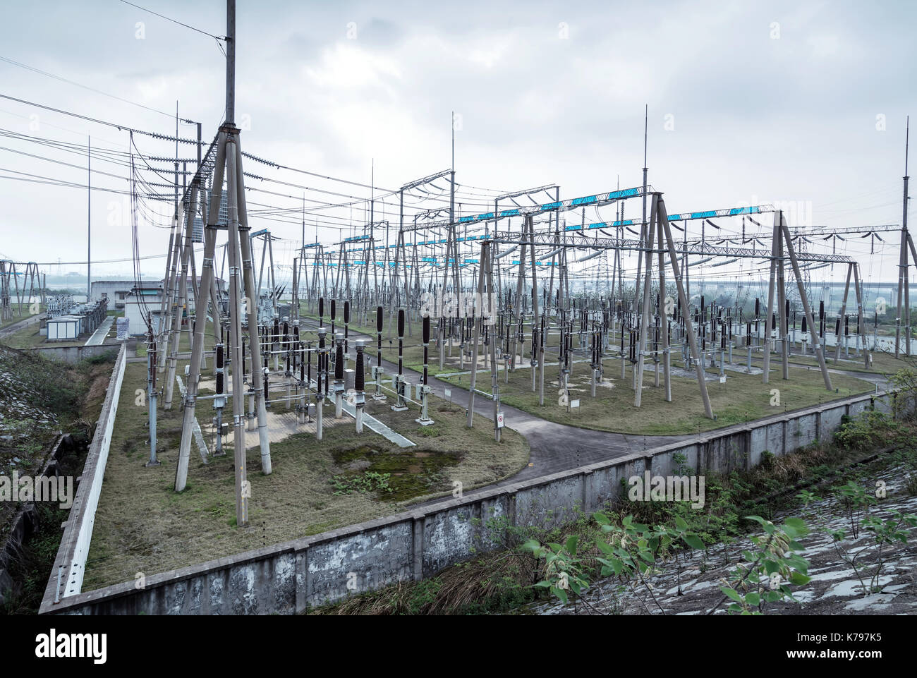 High voltage power substation, modern power facility Stock Photo - Alamy