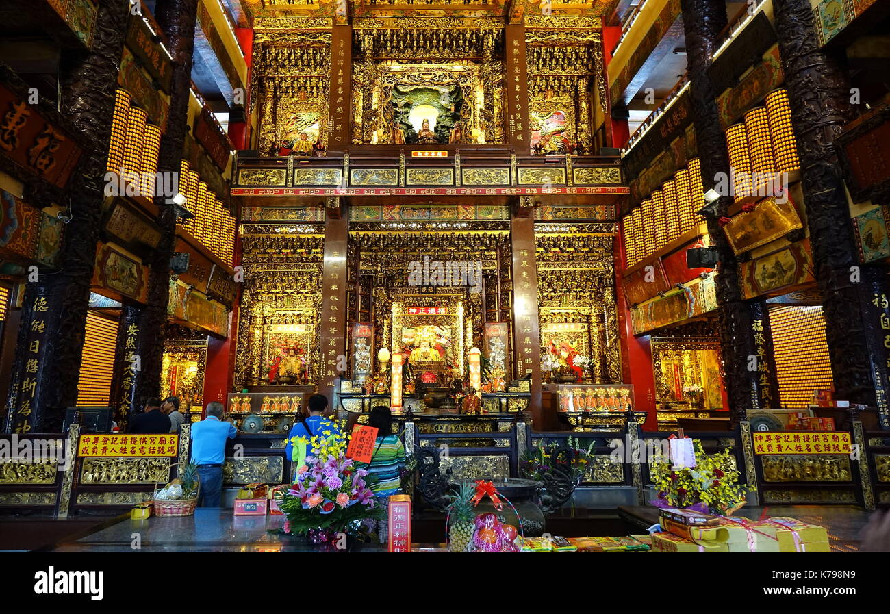 PINGTUNG, TAIWAN -- JULY 6 , 2017: The richly decorated interior of the ...