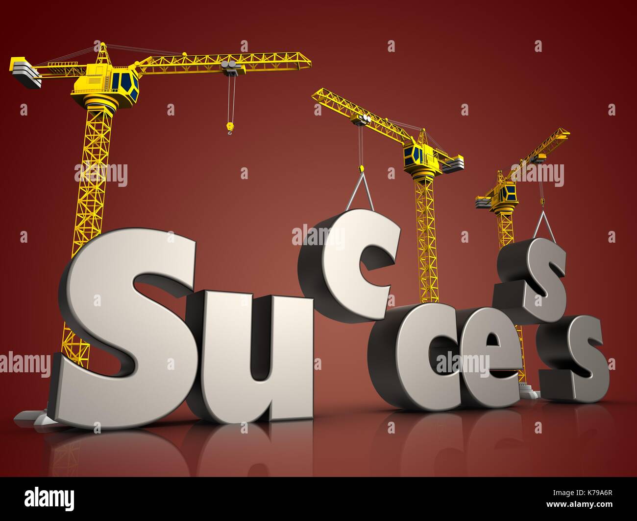 3d illustration of success sign with cranes over red background Stock ...