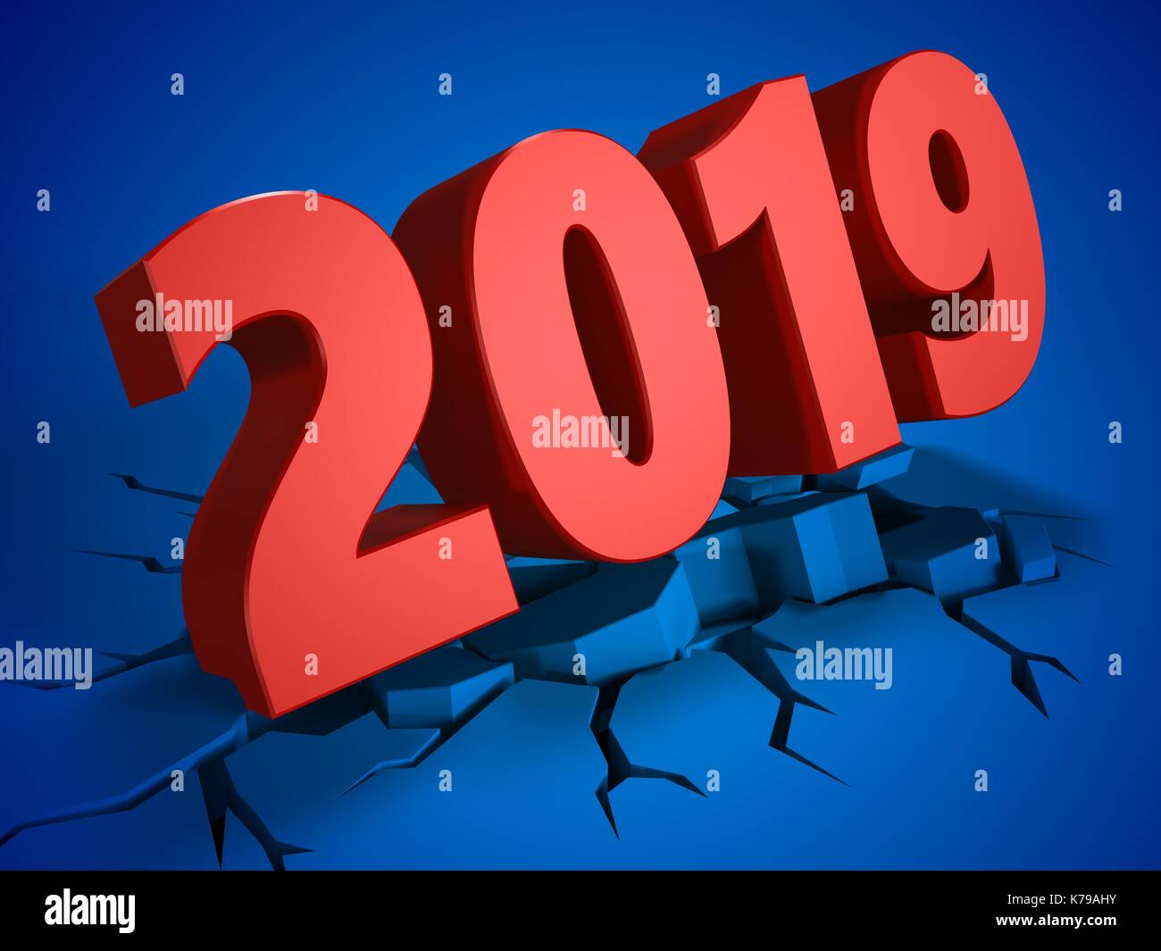 3d illustration of 2019 year with crack over blue background Stock ...