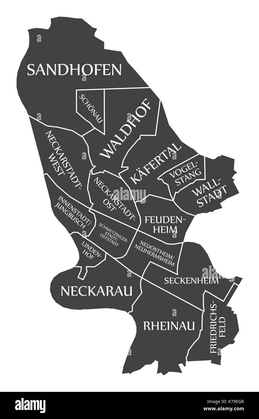 Mannheim city map Germany DE labelled black illustration Stock Vector ...
