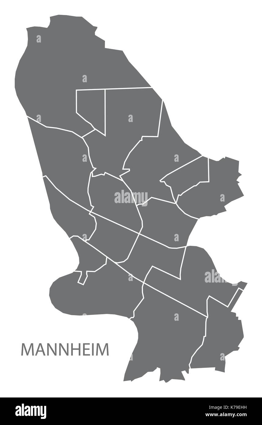 Mannheim city map with boroughs grey illustration silhouette shape ...