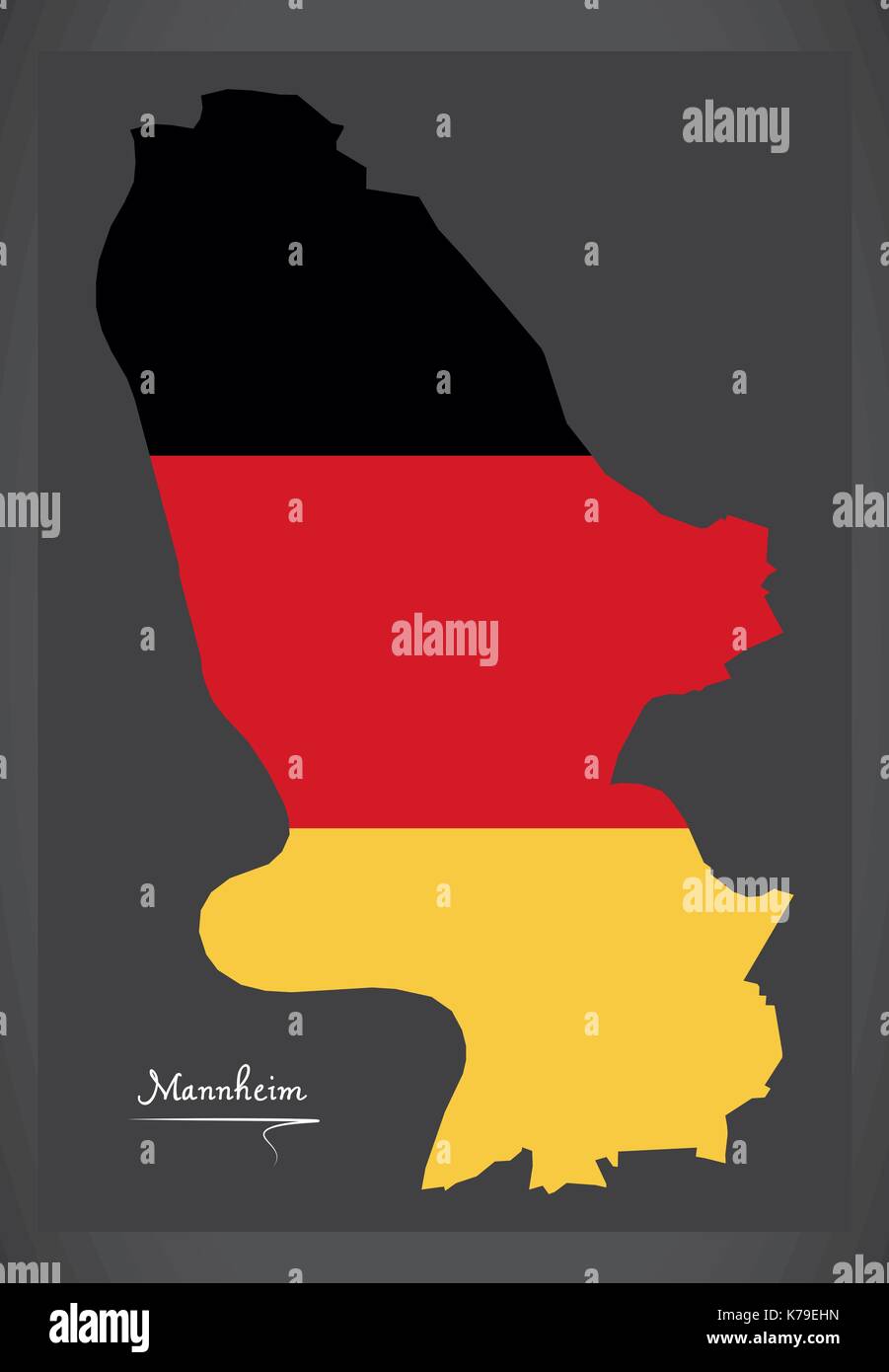 Mannheim map with German national flag illustration Stock Vector Image ...